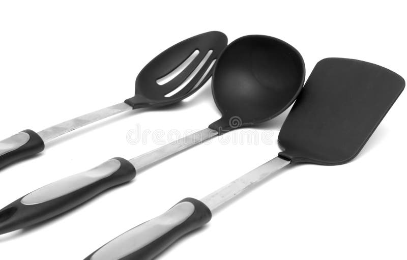 Kitchen Utensils with Black Nylon Soft Handles Stock Image - Image of ...