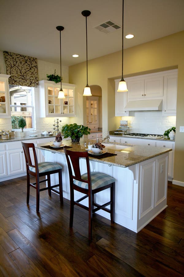 Luxury Model Home Kitchen Island Stock Image - Image of lifestyle ...