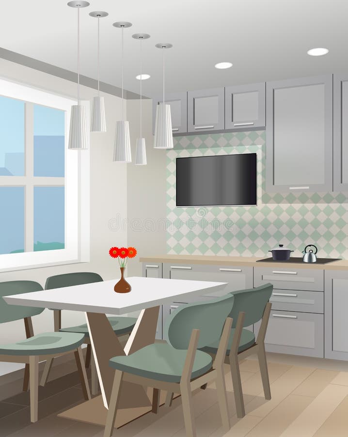 Kitchen Interior Background with Furniture. Design of Modern Kitchen ...