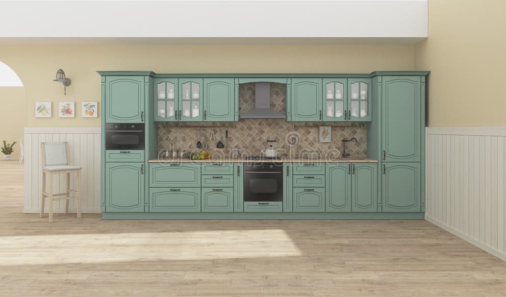 Kitchen Interior Color Grid 3D Rendering Stock Illustration ...