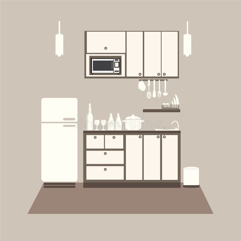 Kitchen interior concept stock vector. Illustration of measuring - 73867172