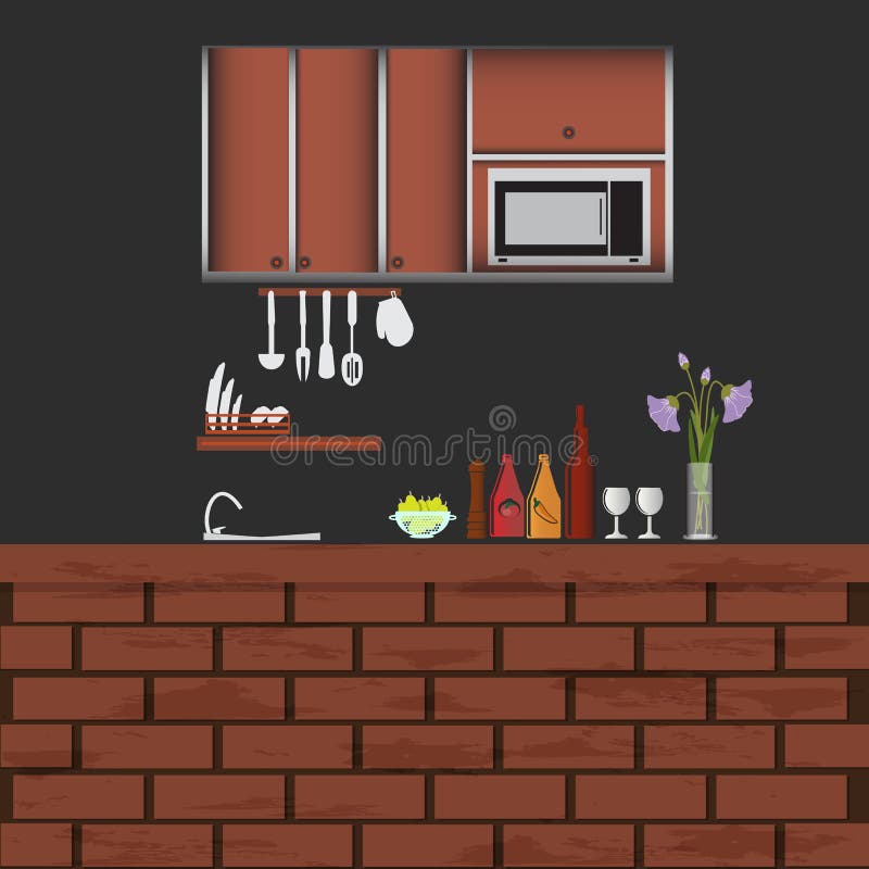 Kitchen Interior Concept, Kitchen Symbol Vector Illustration Stock ...