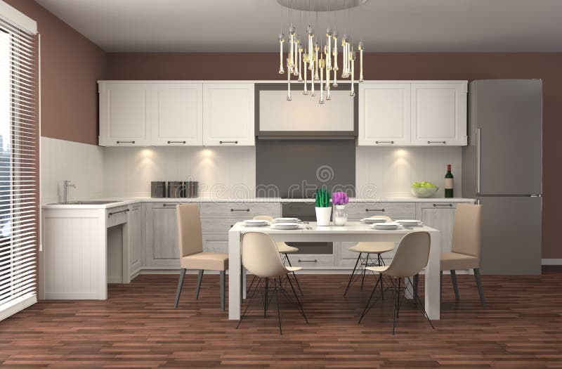Kitchen Interior. 3d Illustration Stock Illustration - Illustration of ...