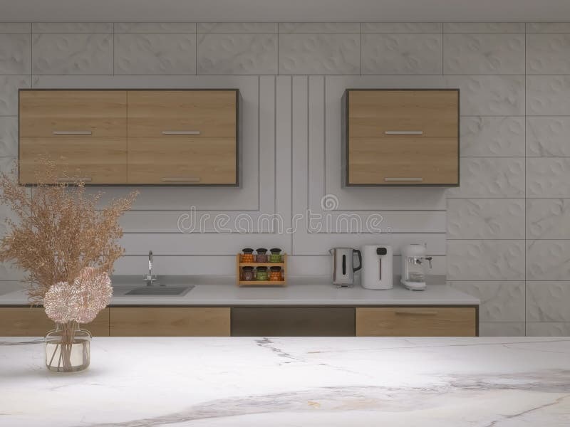 Kitchen Interior Design 3d Render, 3d Illustration Poster Minimalist Stock Image - Image of ...