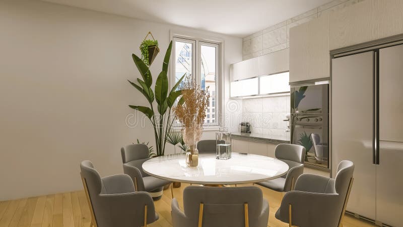 Kitchen Interior 3d Render, 3d Illustration Minimal Contemporary Stock ...