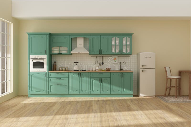Kitchen Interior 3D Rendering Top View Stock Illustration ...