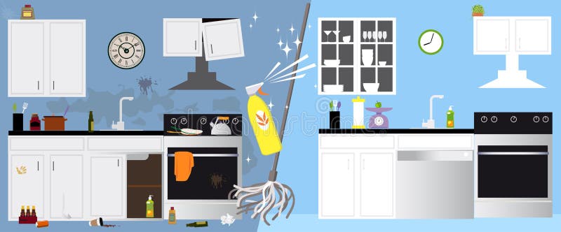 Clean the kitchen stock vector. Illustration of house - 163433682