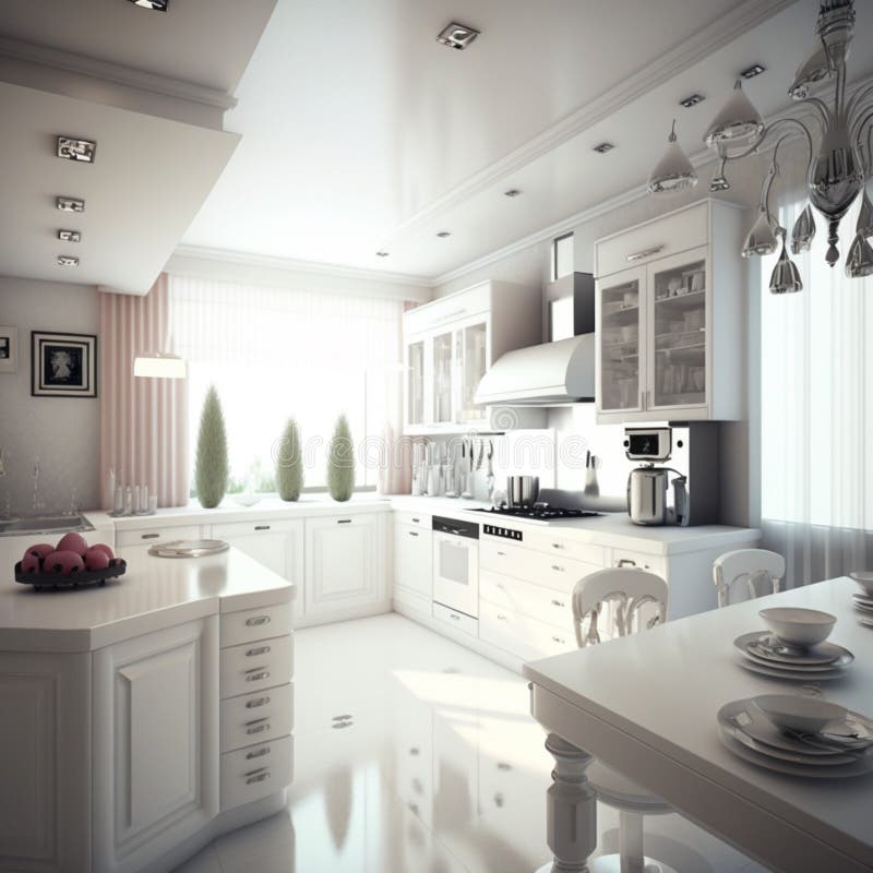 Kitchen Interior Design Ai Generative Stock Illustration - Illustration ...
