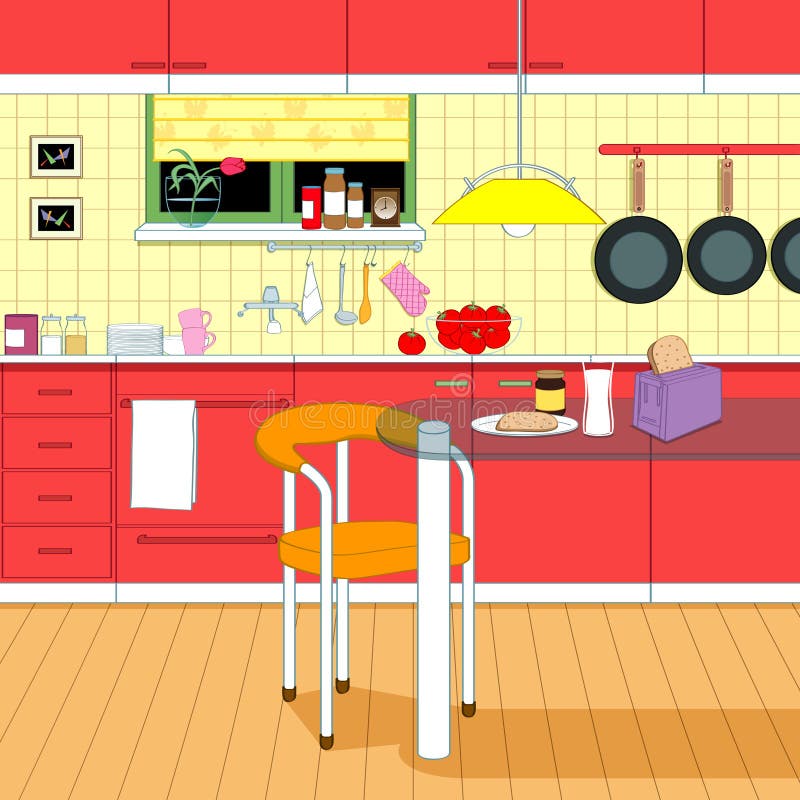 Kitchen Interior stock vector. Illustration of table - 64079712