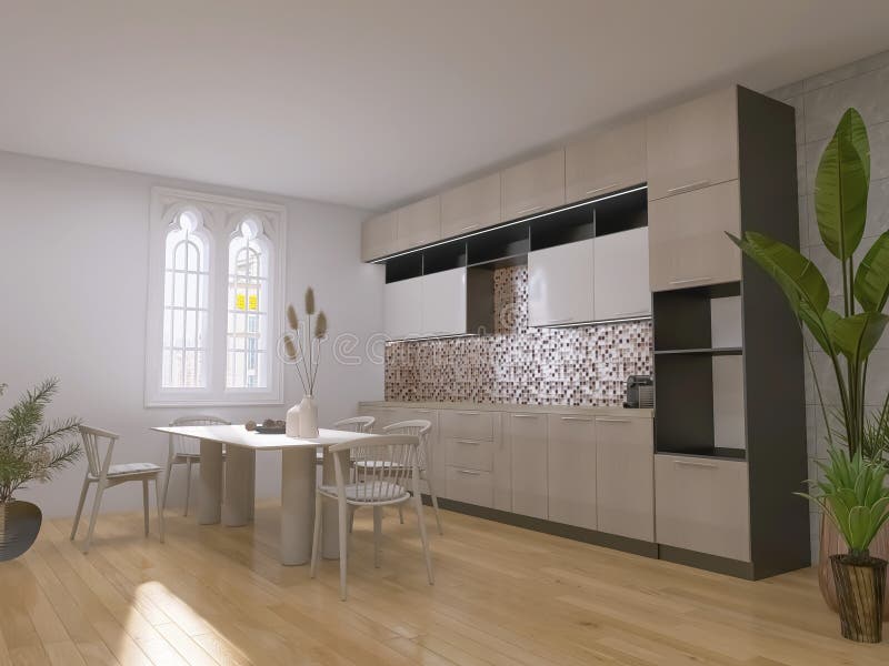 Kitchen Interior Design 3d Render, 3d Illustration Poster Minimalist ...