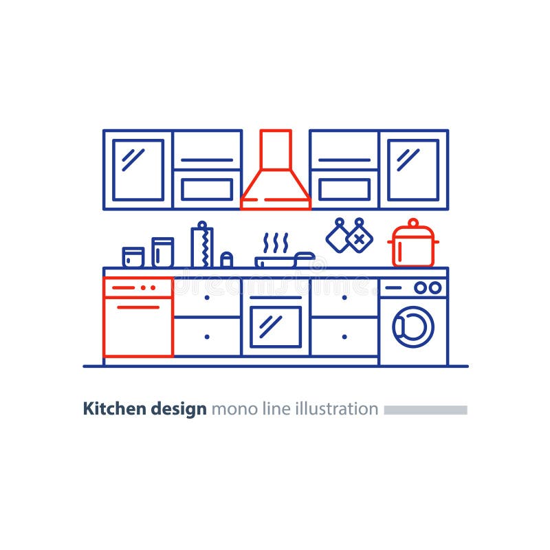 Kitchen Interior Design, Furniture Set, Arrangement Plan Stock Vector ...