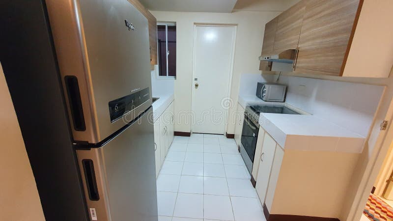 Kitchen Interior Design in Minimal Space Stock Image - Image of ...