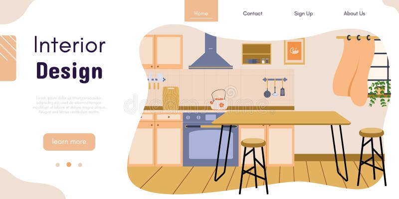 Kitchen Interior Design Vector Banner. Home Renovation Studio. Ad ...