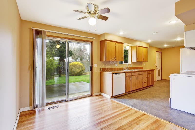 Kitchen Interior with Dining Area in Empty House Stock Photo - Image of ...