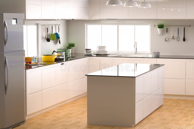 Kitchen Interior with Empty Counter Stock Image - Image of cabinets ...