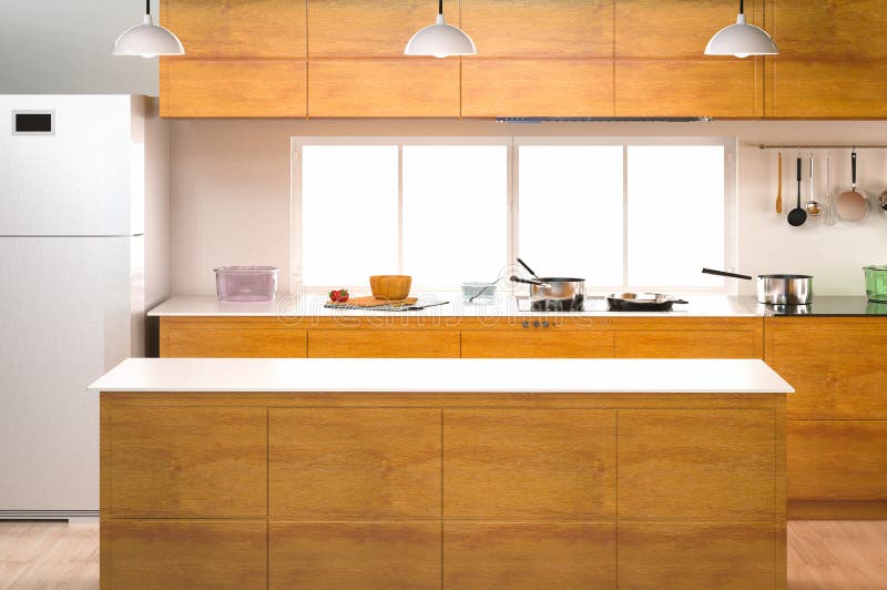 Kitchen Interior with Empty Counter Stock Image - Image of cabinets ...