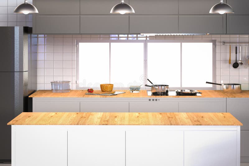 Kitchen Interior With Empty Counter Stock Image - Image of cabinets ...