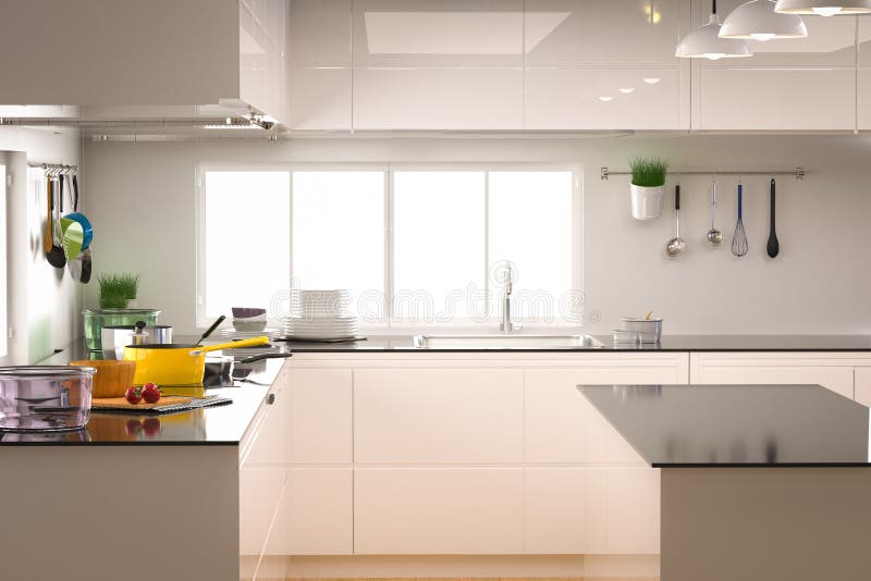 Kitchen Interior with Empty Counter Stock Image - Image of cabinets ...
