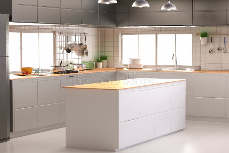 Kitchen Interior with Empty Counter Stock Image - Image of cabinets ...