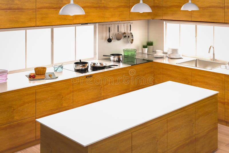 Kitchen Interior with Empty Counter Stock Image - Image of cabinets ...