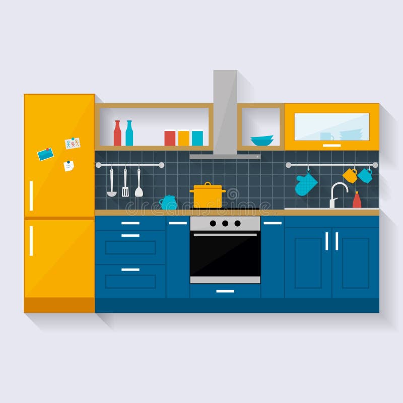 Kitchen Interior. Flat Style Illustration Stock Vector - Illustration ...
