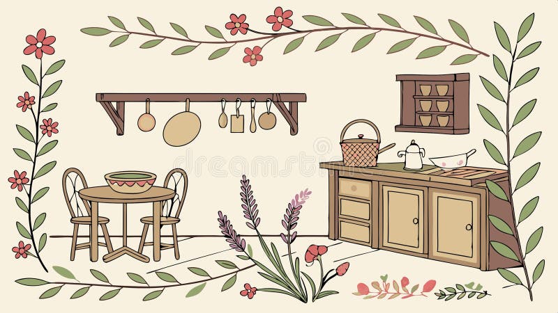 Kitchen Interior Frame, Cozy Kitchen, and Home Decor Border Vector ...