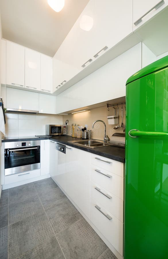 Green Refrigerator Isolated on White Background. Modern Kitchen and ...