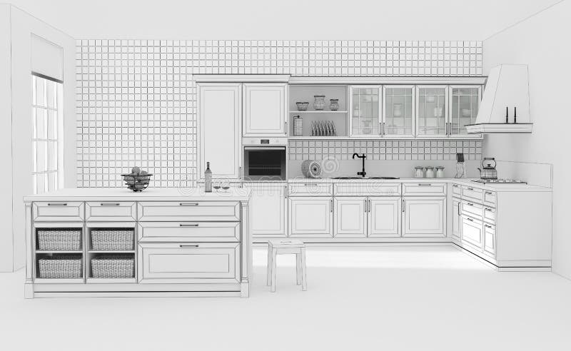 Kitchen Interior Grid 3D Rendering Stock Illustration - Illustration of ...
