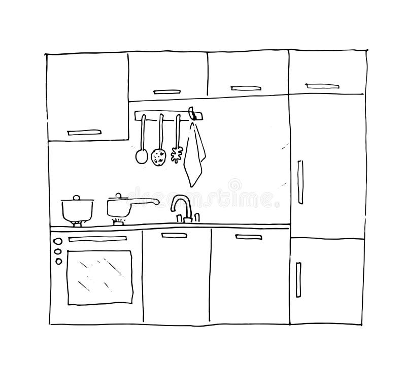 Kitchen Interior Hand Drawn Vector Illustration Stock Vector ...