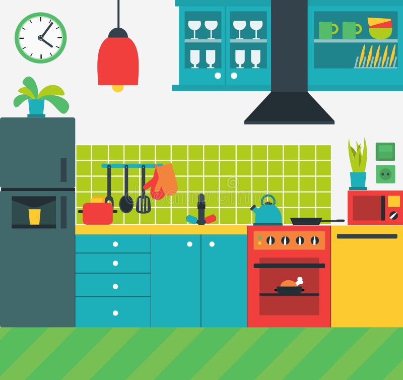 Kitchen Interior Illustration Stock Illustration - Illustration of ...