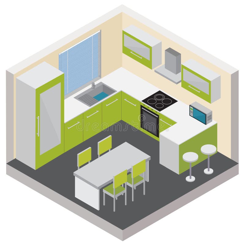 Kitchen Interior Isometric Composition Stock Vector - Illustration of ...