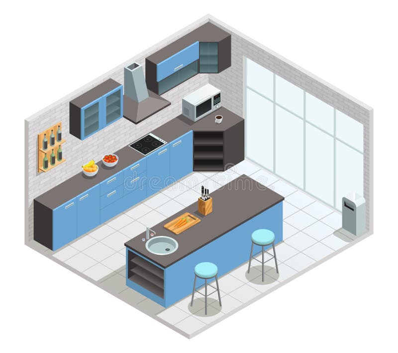 Kitchen Interior Isometric Concept Stock Vector - Illustration of album ...