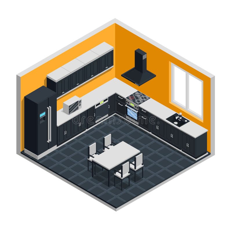 Kitchen Interior Isometric Concept Stock Vector - Illustration of ...