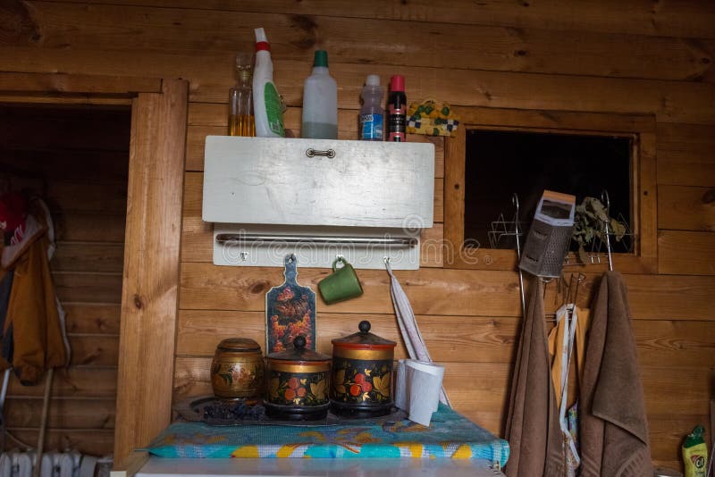 Kitchen Interior in an Old Russian House Stock Photo - Image of clean ...