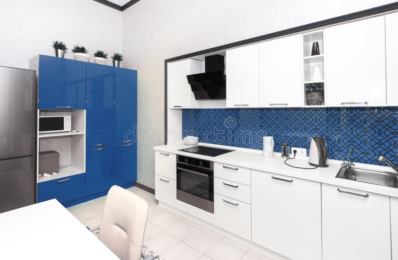 Kitchen Interior in Light Blue Colors. Scandinavian Style, Color 2020 ...