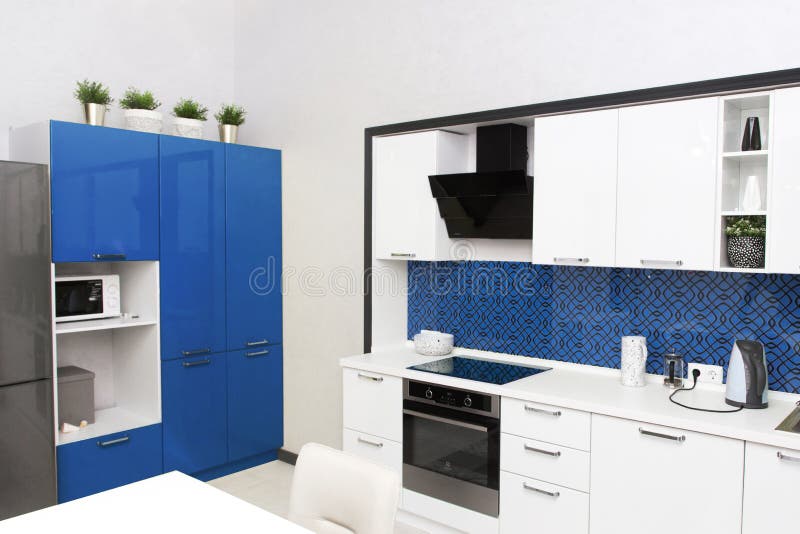 Kitchen Interior in Light Blue Colors. Scandinavian Style, Color 2020 ...