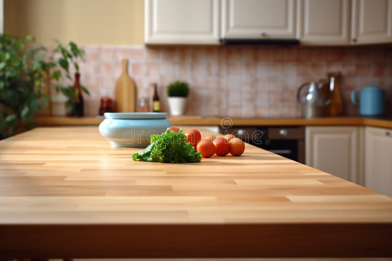 Kitchen Interior Mock-up with Wooden Table, Creating Cozy Dining Area ...