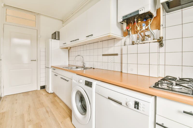 Kitchen Interior with Orange Countertop Stock Image - Image of ...
