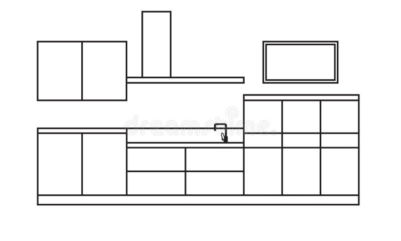Kitchen Interior Vector Plan. Stock Vector - Illustration of draft ...
