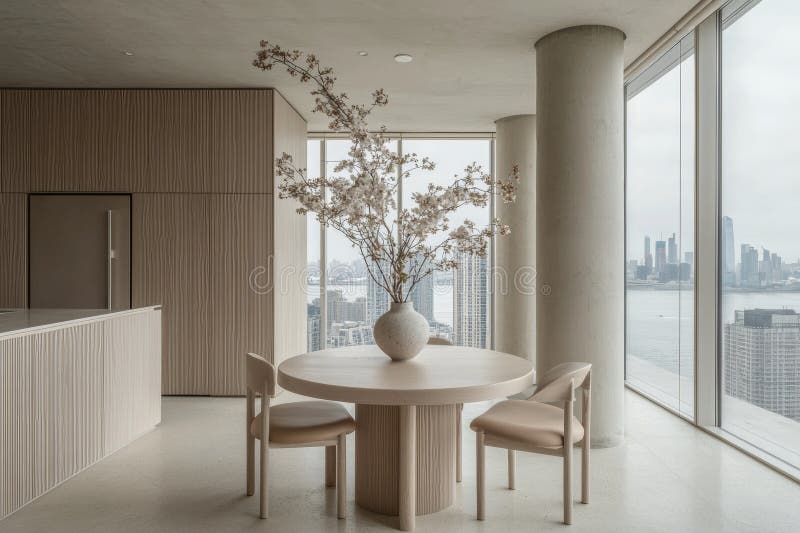 Kitchen Interior with Round Dining Table and Chairs. 3D Rendering Stock ...
