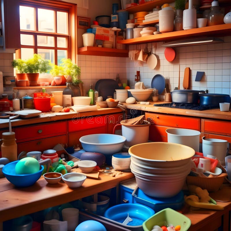 Kitchen Interior with Scattered Items. Stock Illustration ...