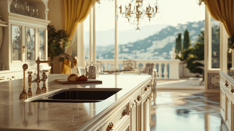 A Kitchen Interior Scene with a Sink and a Window Stock Image - Image ...