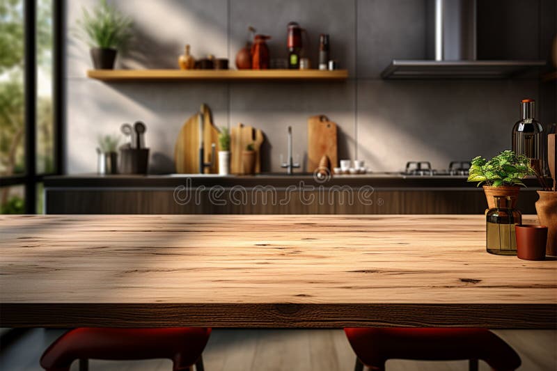 Kitchen Interior Serves As a Dynamic Backdrop for an Empty Desk Stock ...