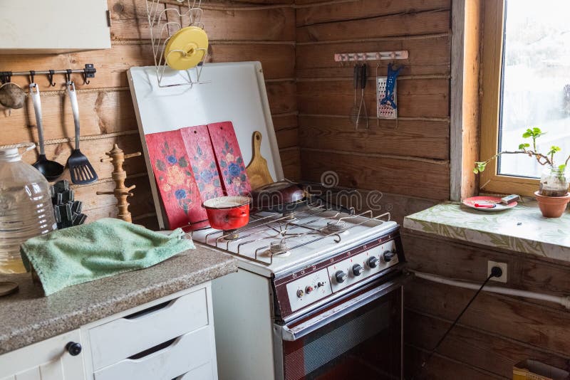 Kitchen Interior in an Old Russian House Stock Image - Image of ...