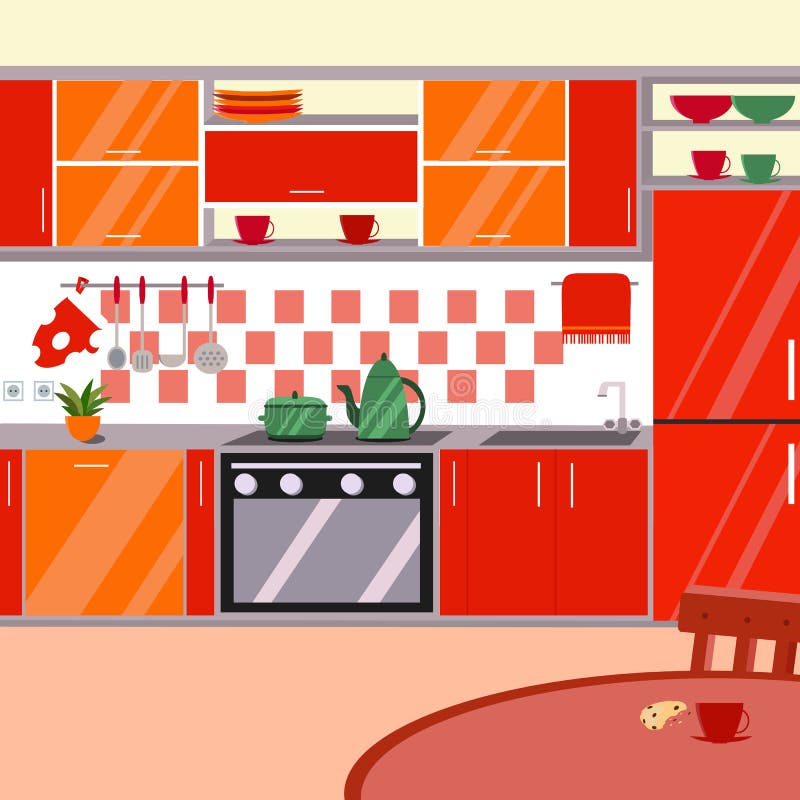 Kitchen Interior Vector Illustration. Cartoon Flat Style Stock Vector ...