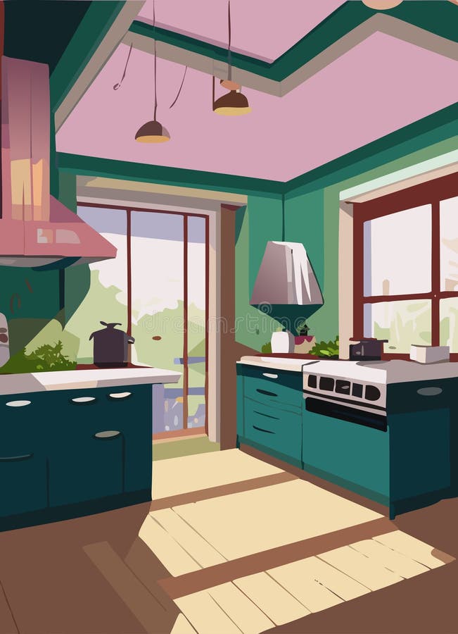 Kitchen Interior. Vector Illustration of a Kitchen Interior in Flat ...