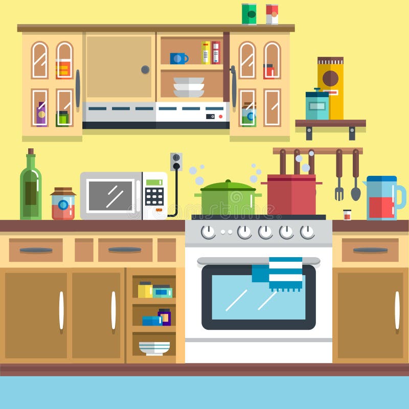 Kitchen interior vector stock vector. Illustration of house - 70183640