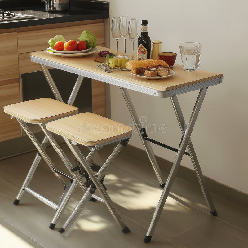 Kitchen Interior with Wooden Table and Chairs. 3d Render Stock ...