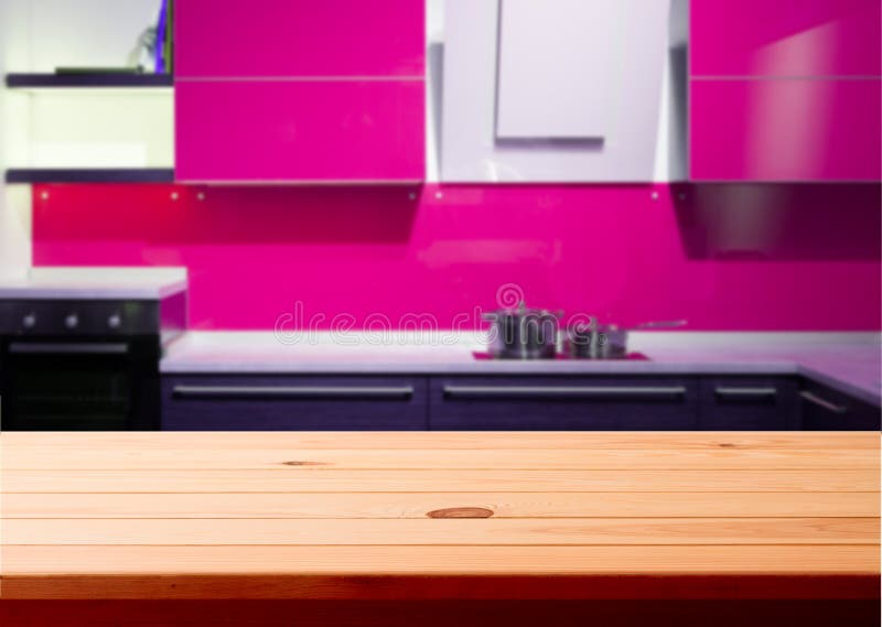 Kitchen Interior Wooden Table Stock Image - Image of horizontally ...