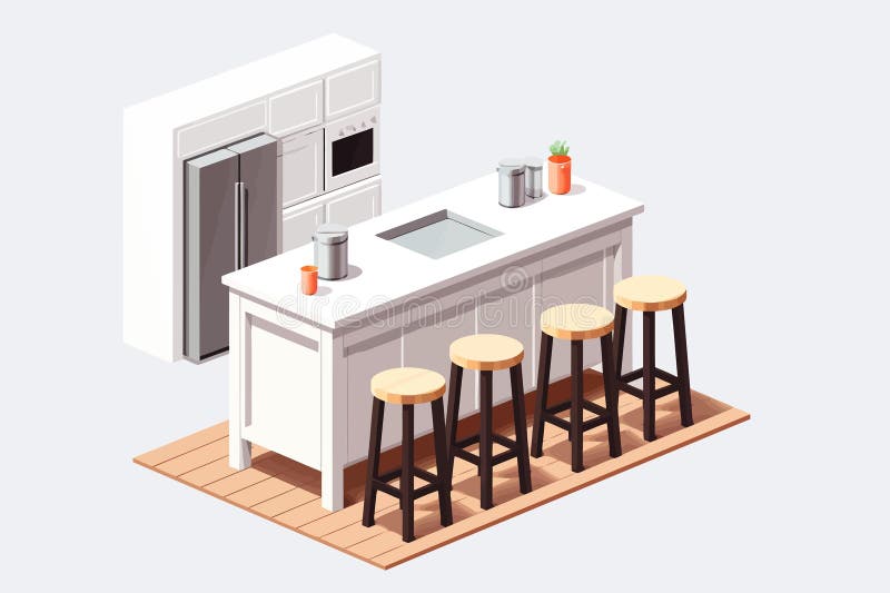Kitchen Island and Bar Stools Isolated Vector Style Illustration Stock ...